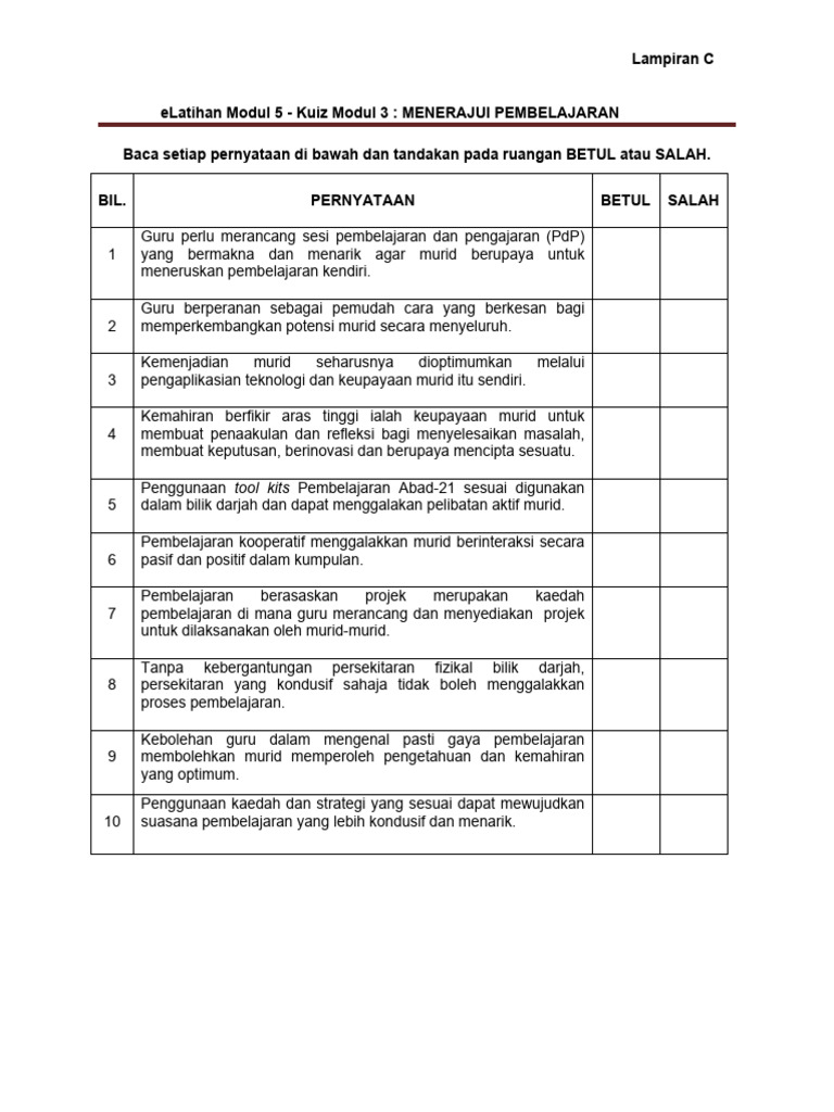 Elatihan Modul 5 - Kuiz Modul 3 | PDF