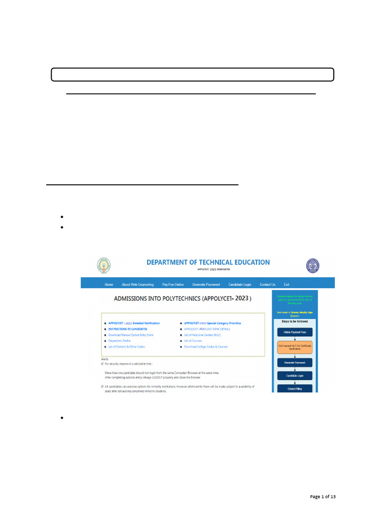 AP Poly Cet 2024 Instructions To Candidates | PDF