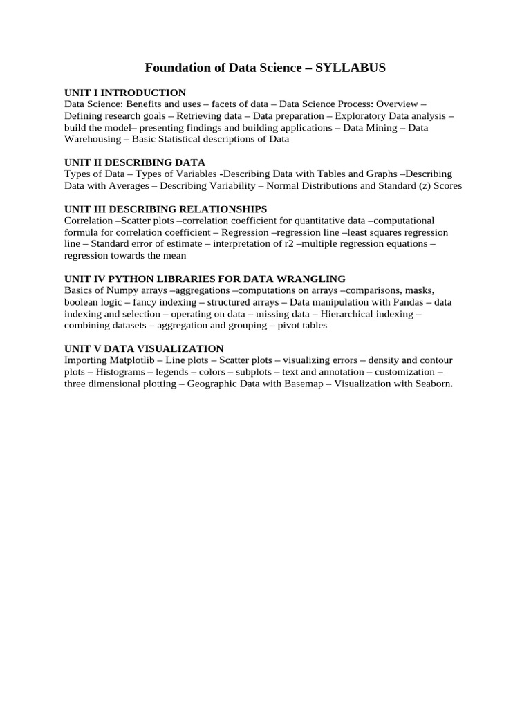 Foundation of Data Science | PDF