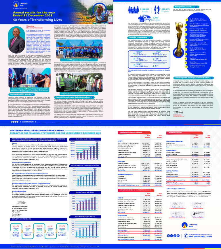 Centenary Bank Summarized Financials Results 2023 | PDF