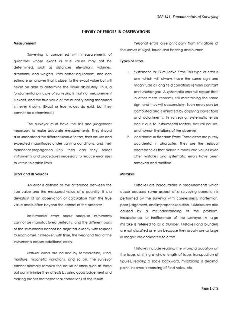 II. Theory of Errors | PDF | Errors And Residuals | Accuracy And Precision