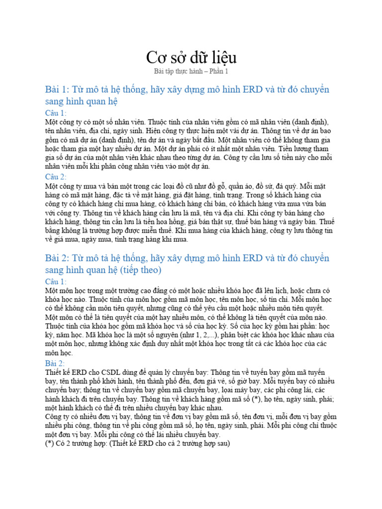 CSDL Thuc Hanh 1 Phan Relation VKU | PDF