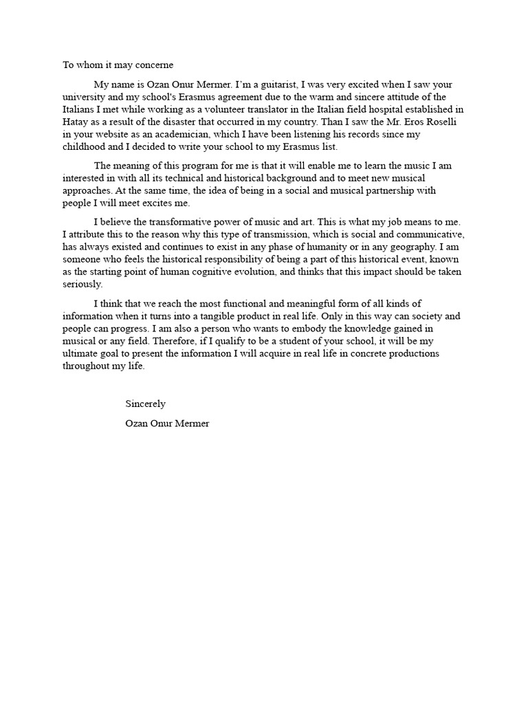 Erasmus Cover Letter | PDF