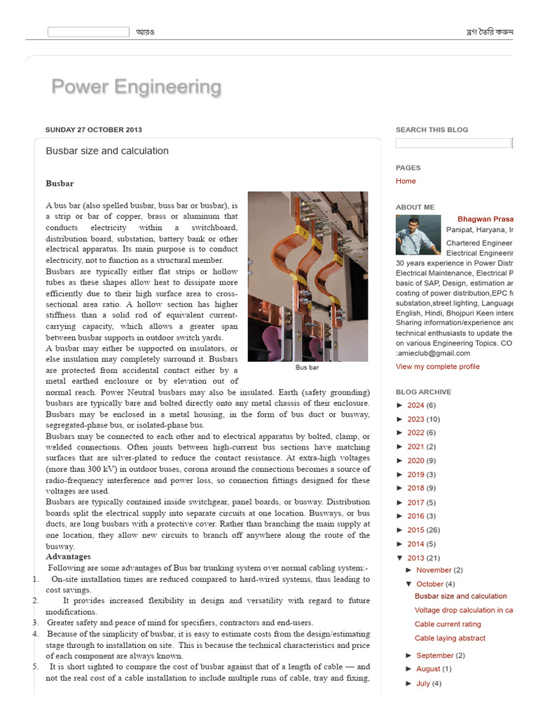 Power Engineering_ Busbar Size and Calculation | PDF