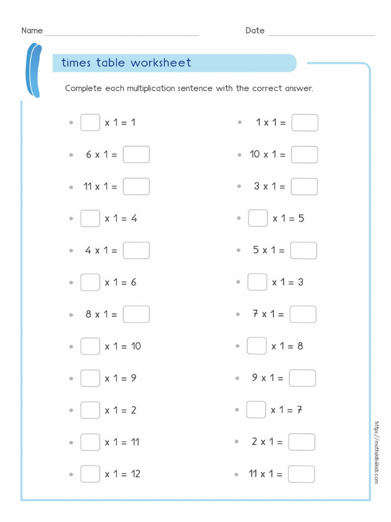 1 Times Table Practice - Challenge Worksheet - 10225f | PDF