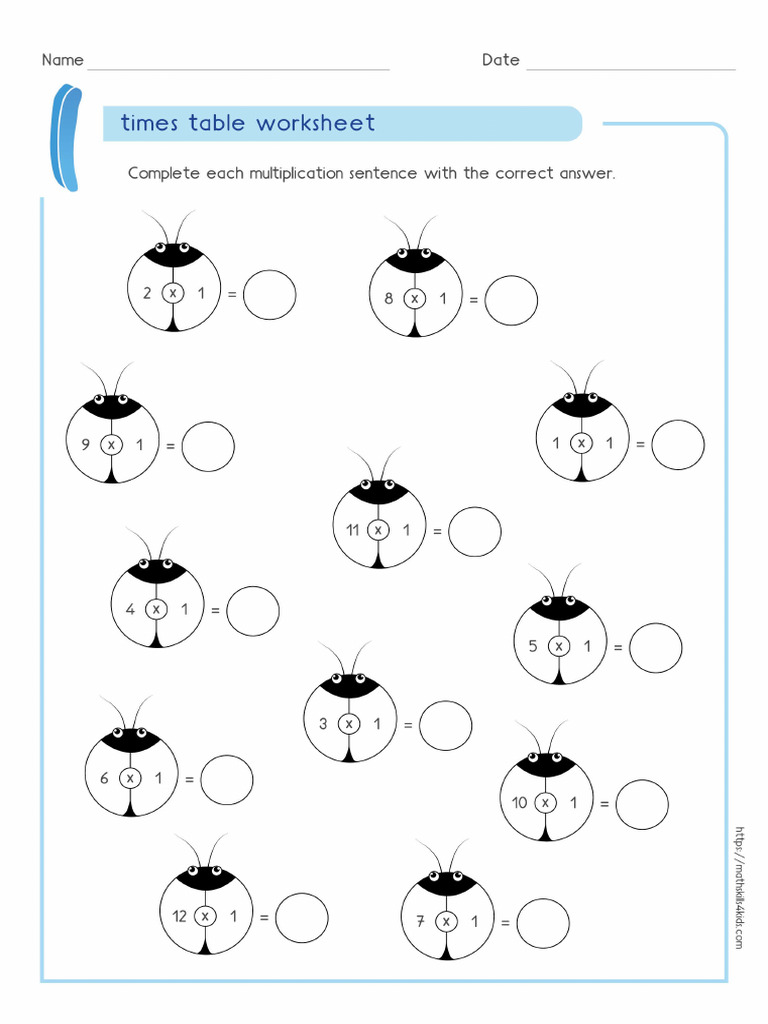 1 Times Table Practice - Ladybug Worksheet - df23c | PDF