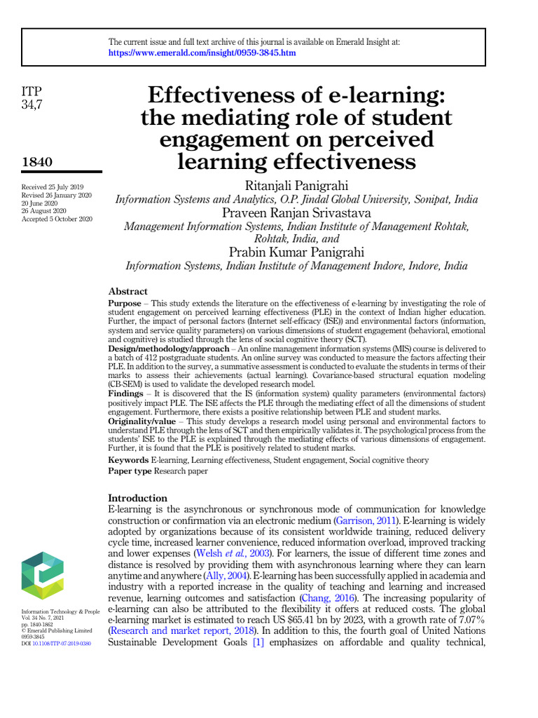 Effectiveness of e-learning | PDF