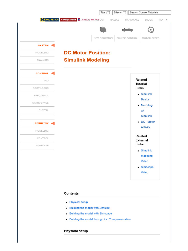 Control Tutorials For MATLAB and Simulink - Motor Position - Simulink Modeling | PDF | Electric ...