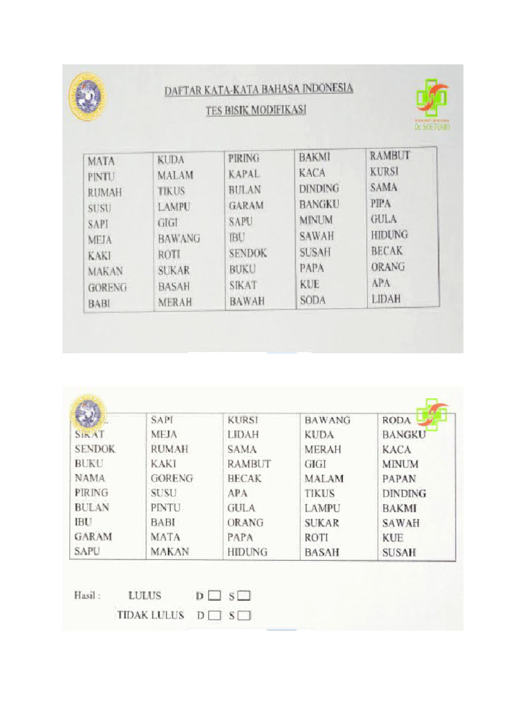 kata2 utk test telinga | PDF