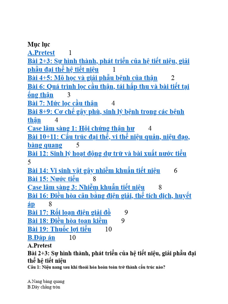 Pretest Thận Niệu | PDF