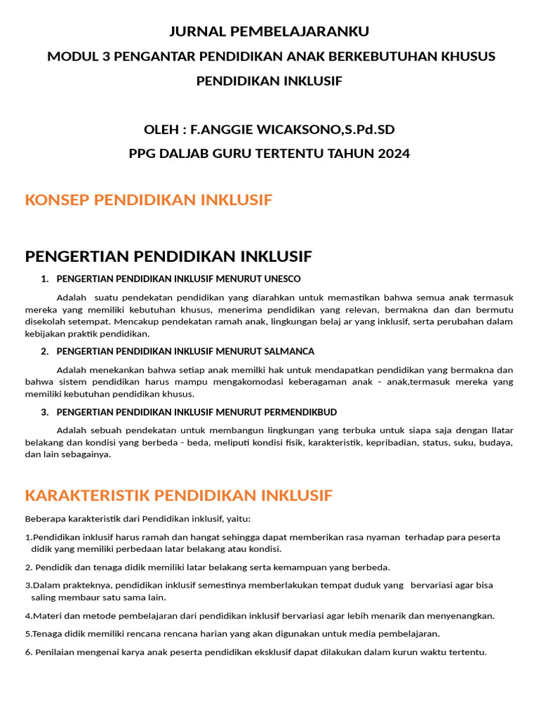 JURNAL PEMBELAJARAN PENDIDIKAN INKLUSIF MODUL 3.2 | PDF