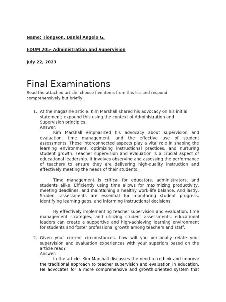 Final Examinations | PDF