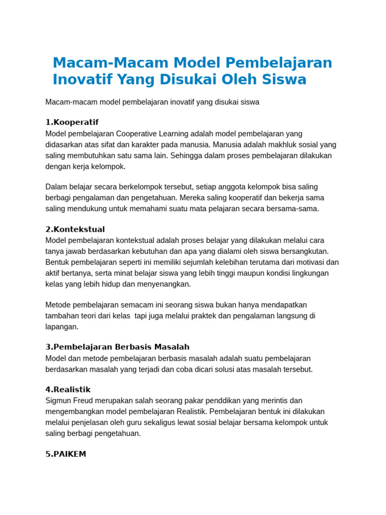 Model Pembelajaran Inovatif | PDF
