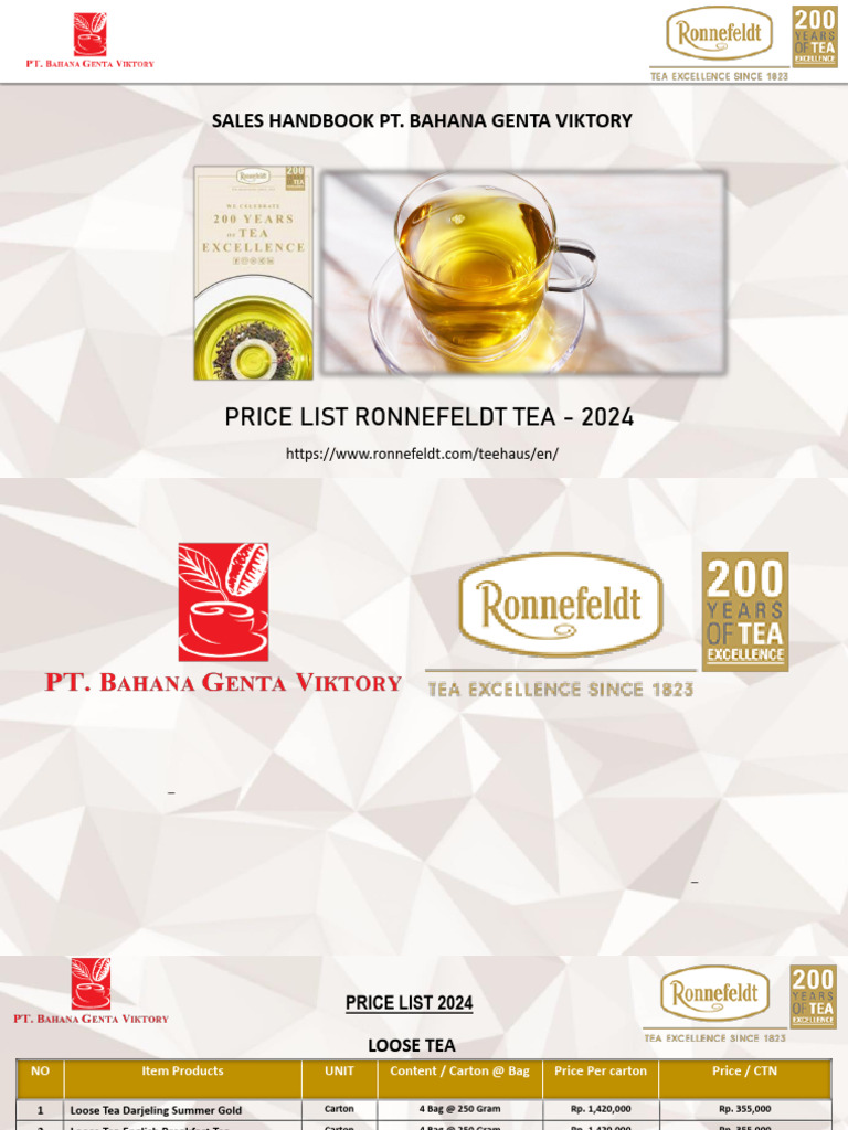 Ronnefeldt Tea Price List Per 1 August 2024 | PDF