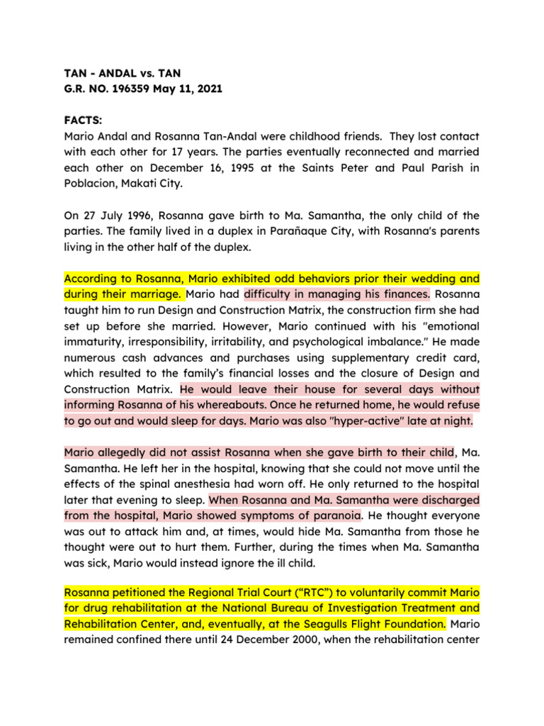 TAN-ANDAL vs. ANDAL | PDF