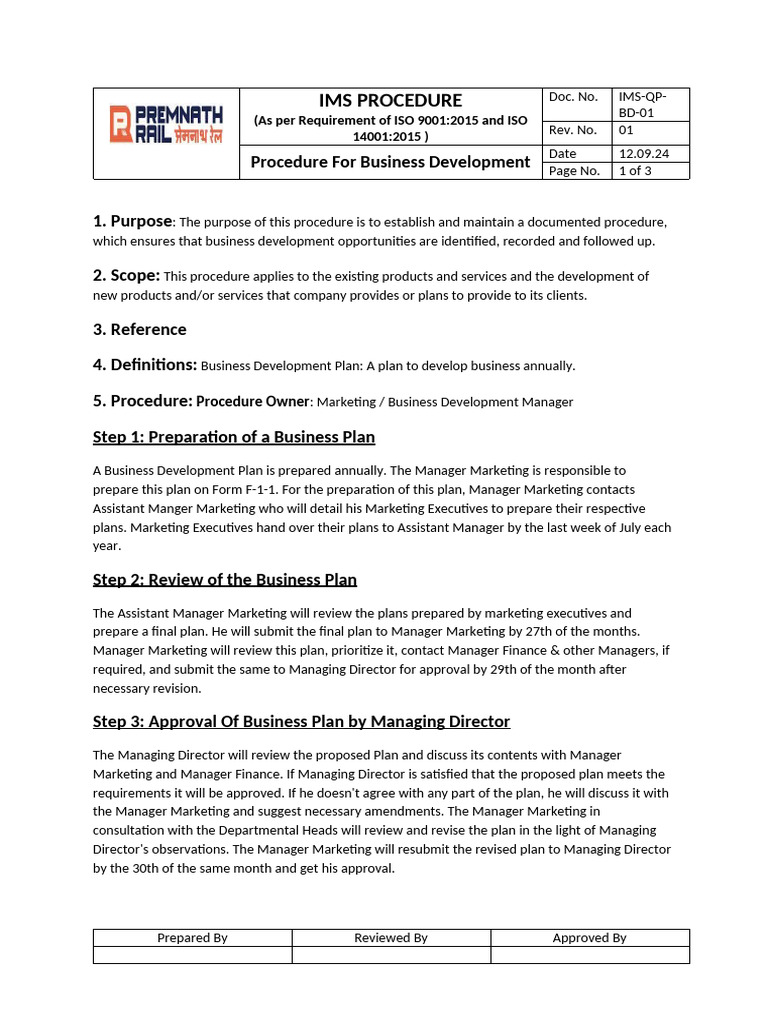 IMS Procedures For Business Development | PDF