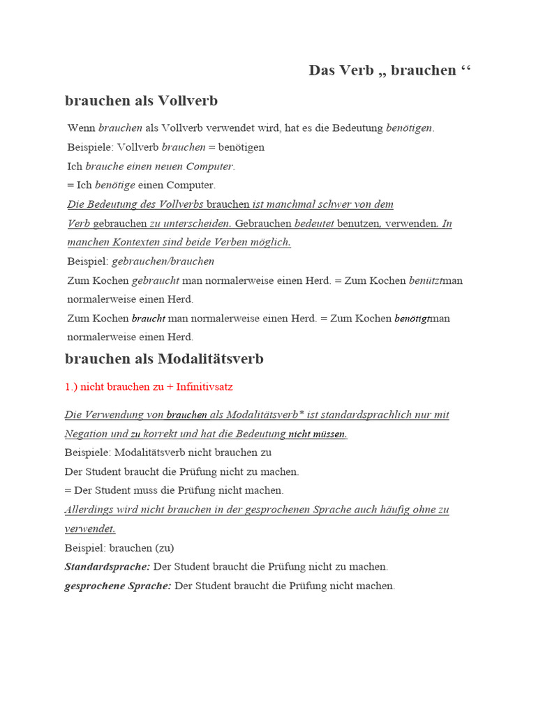 Das Verb ,, Brauchen '' | PDF