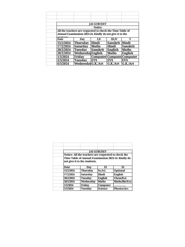 Annual Time Table 2023 | PDF