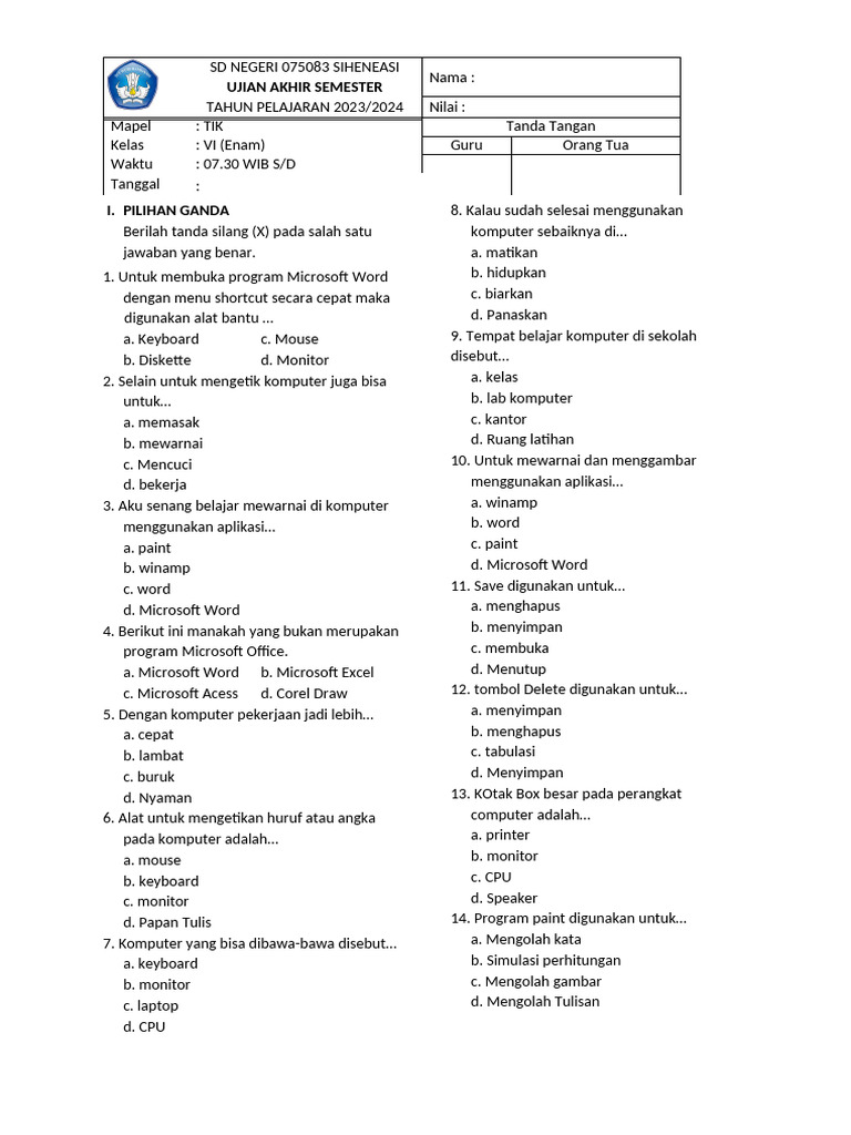 Soal Uts Tik KLS 6 | PDF