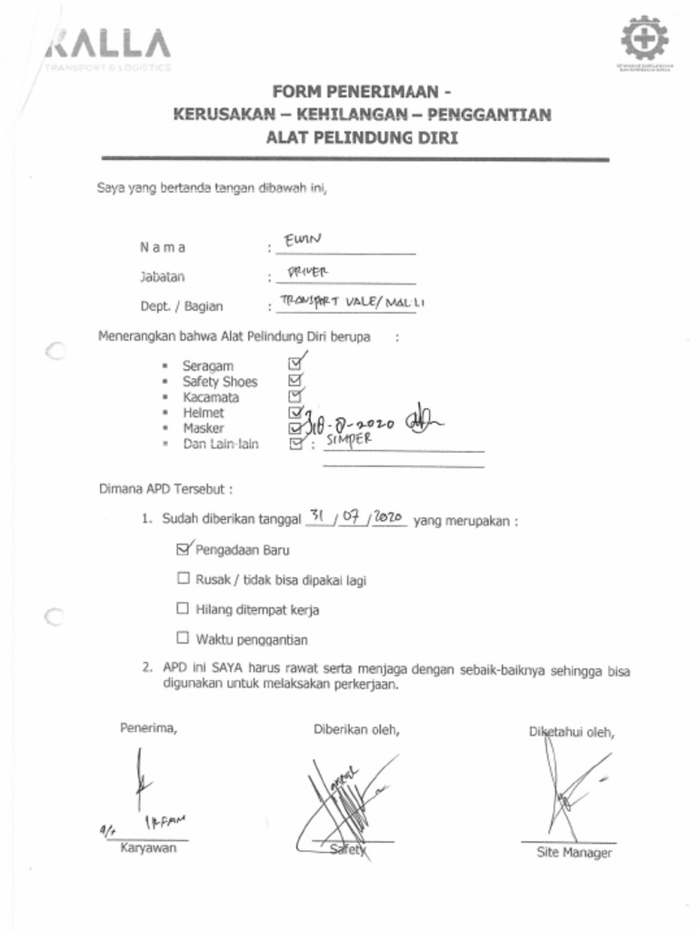 Serah Terima Seragam & Apd Kerja | PDF