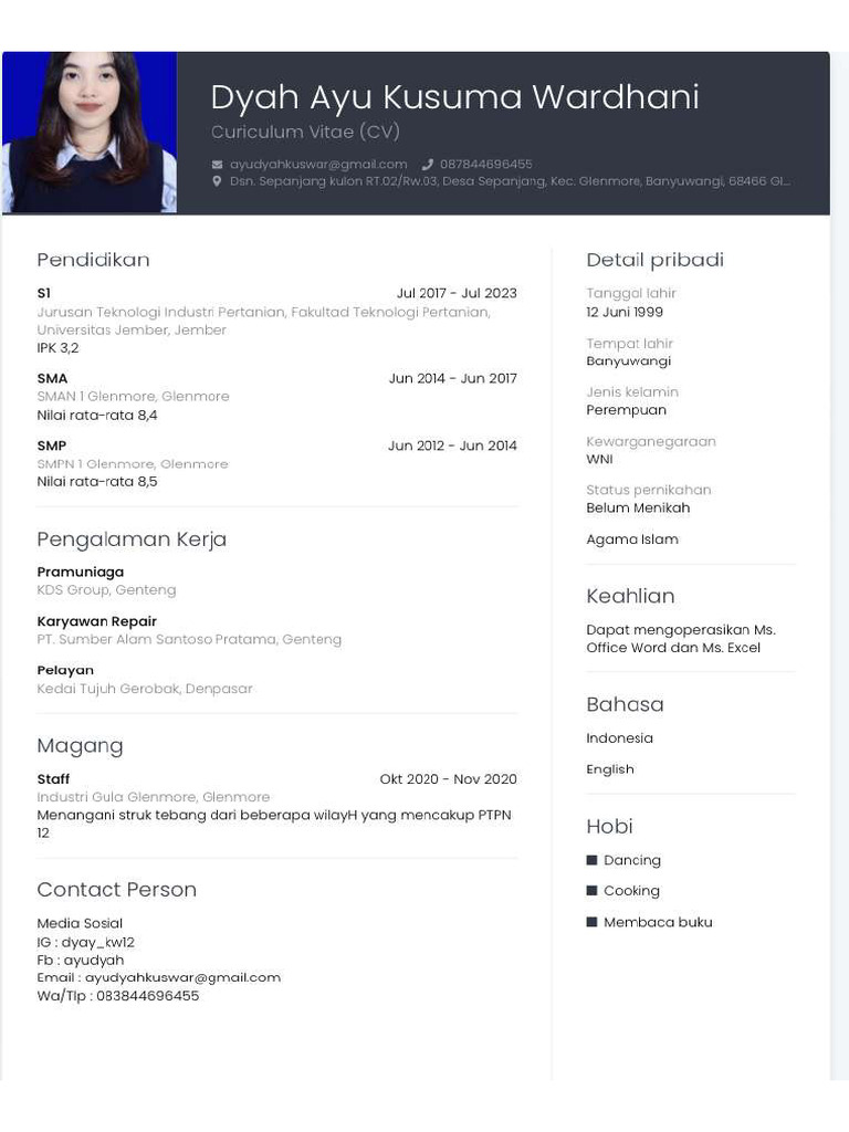 Cv. Dyah Ayu | PDF