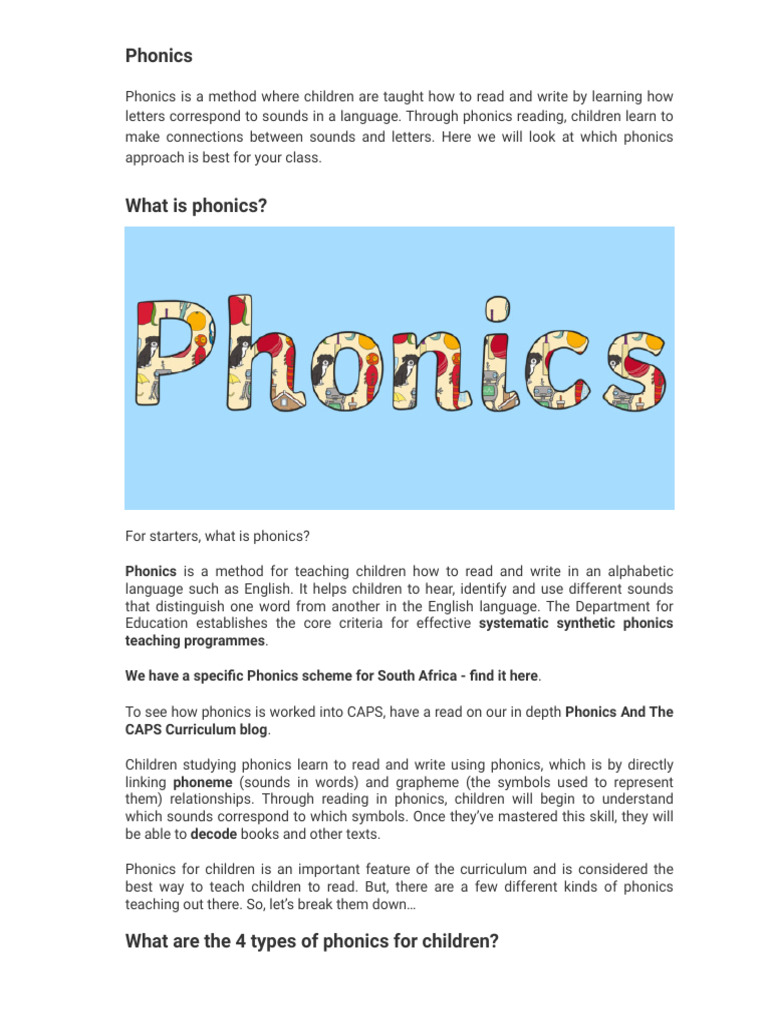 Phonics Phonics Approach Types Of Phonetics Teaching Pdf