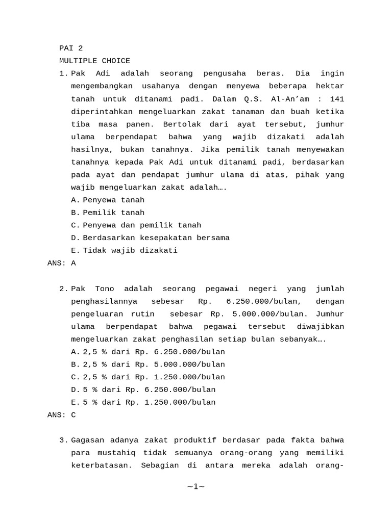 Soal Pai - Bimtek 2 | PDF