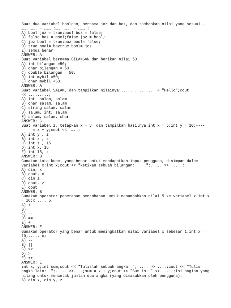 Questions INFORMATIKA X.1 3 Asesmen 1 BK Informatika 20240819 1043 | PDF