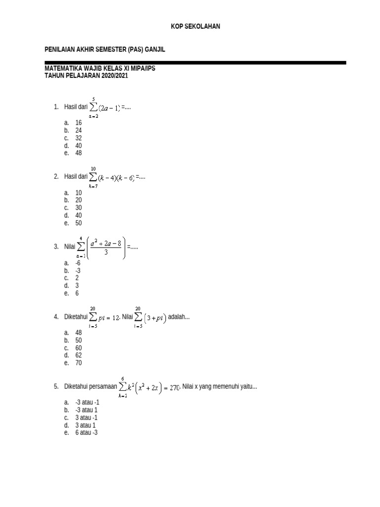 5. PAS MATEMATIKA WAJIB XI 2020 OK | PDF
