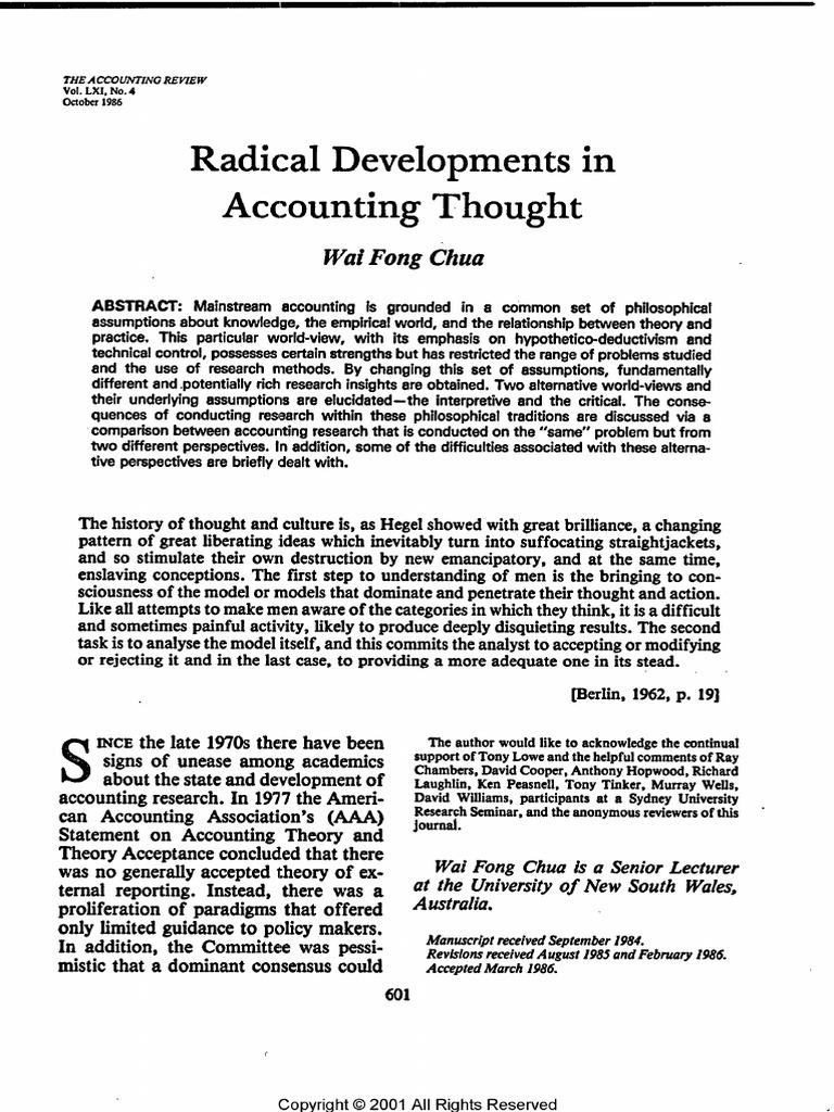 Chua (!986) - Radical Development of Accounting Thought | PDF