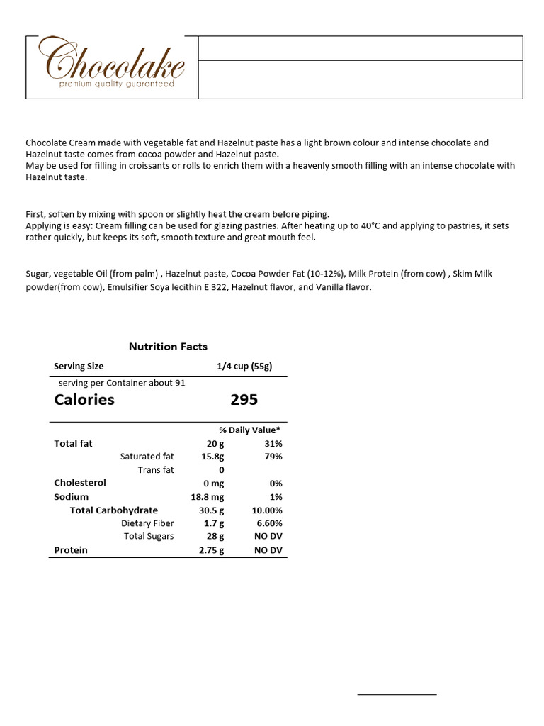 Data Sheet Choco Cream Filling With Hazelnut | PDF