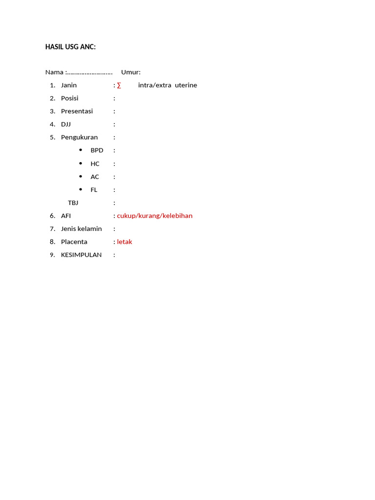 Hasil Usg Anc | PDF