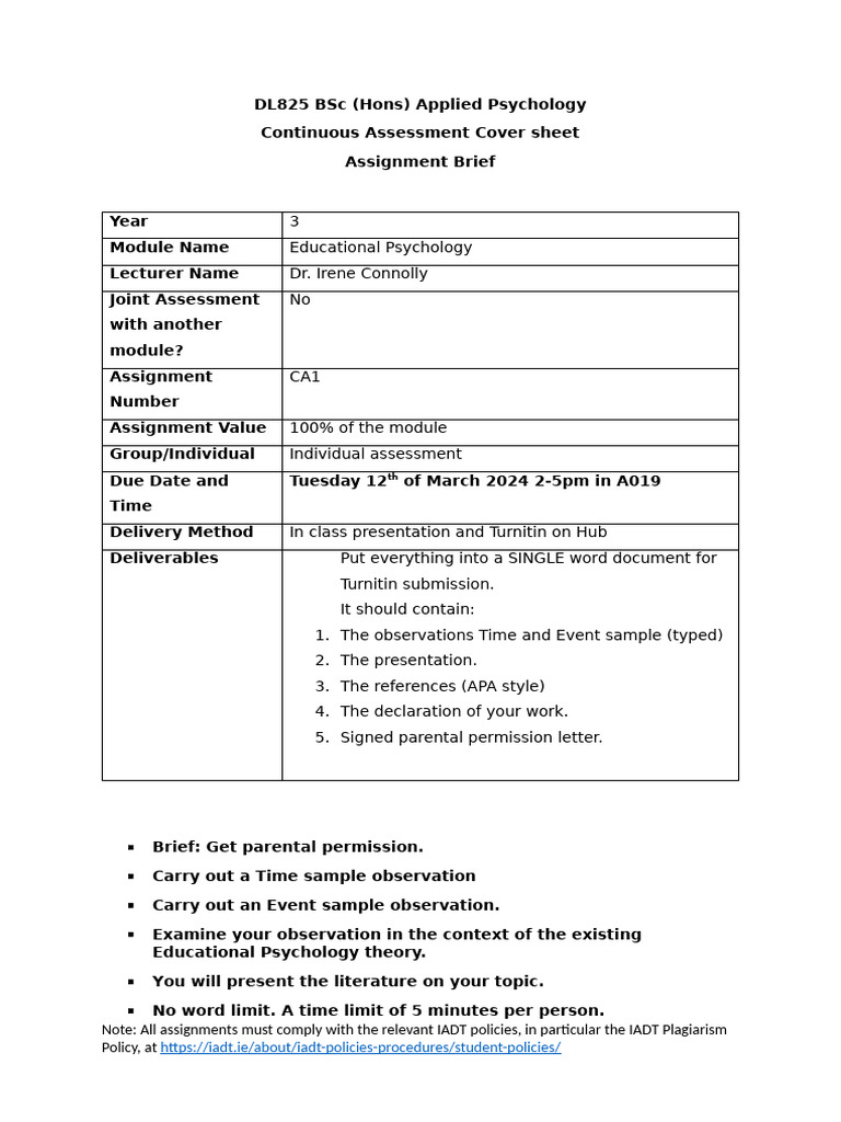 CA Cover Sheet and Assignment Brief | PDF