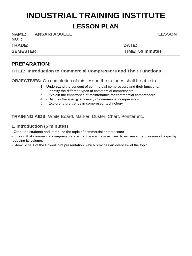 ITI Lesson Plan Template | PDF