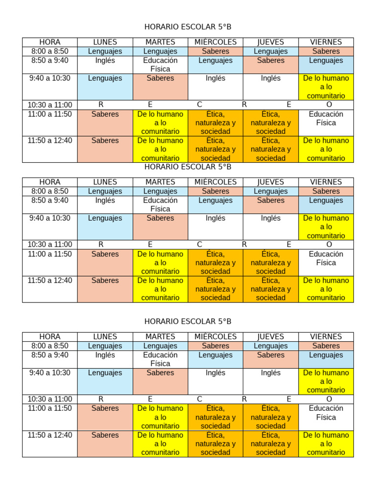 Horario Escolar 5 | PDF