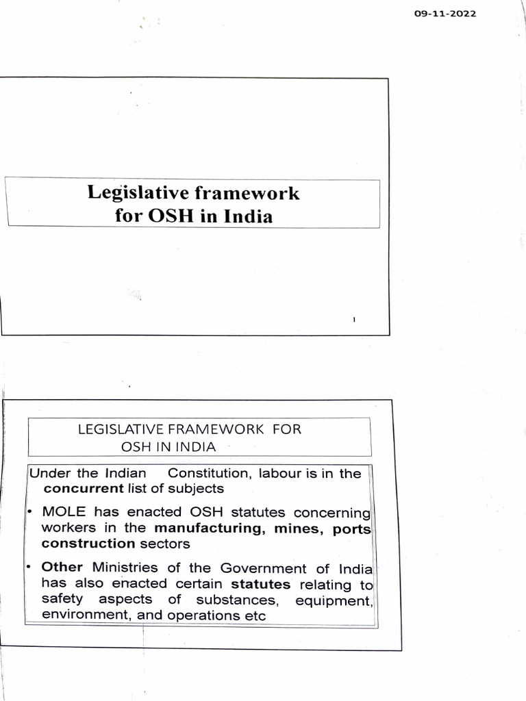 Legislative Framework for Ohs in India | PDF