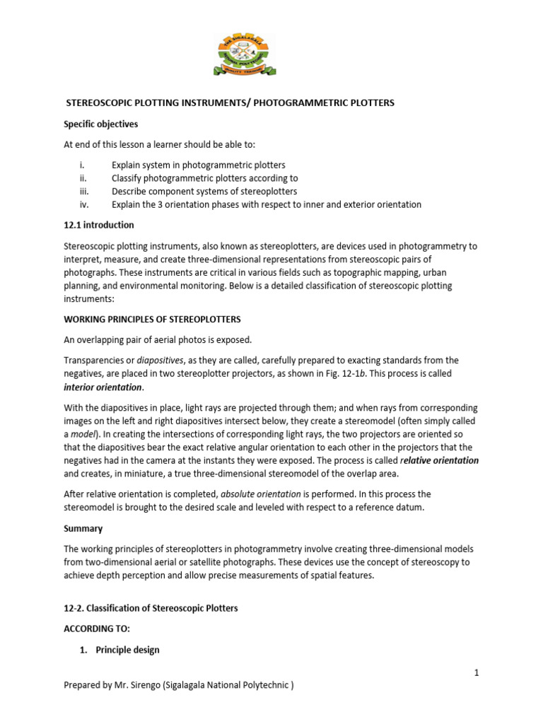 Photogrammetric Plotter Updated Notes | PDF