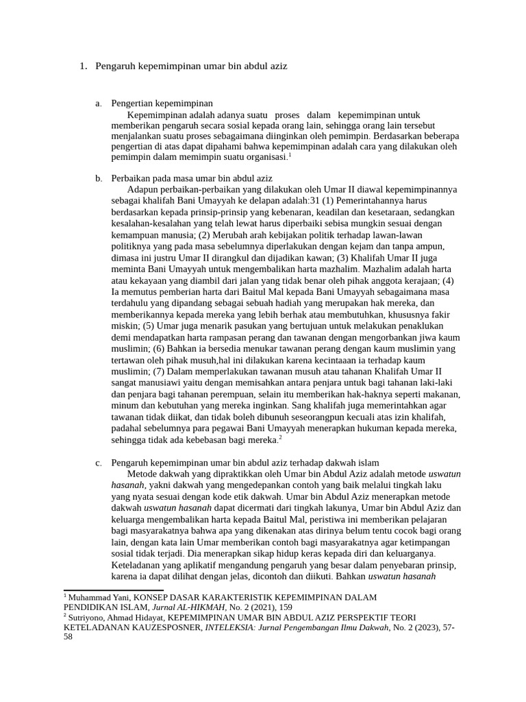 Pengaruh kepemimpinan umar bin abdul aziz | PDF