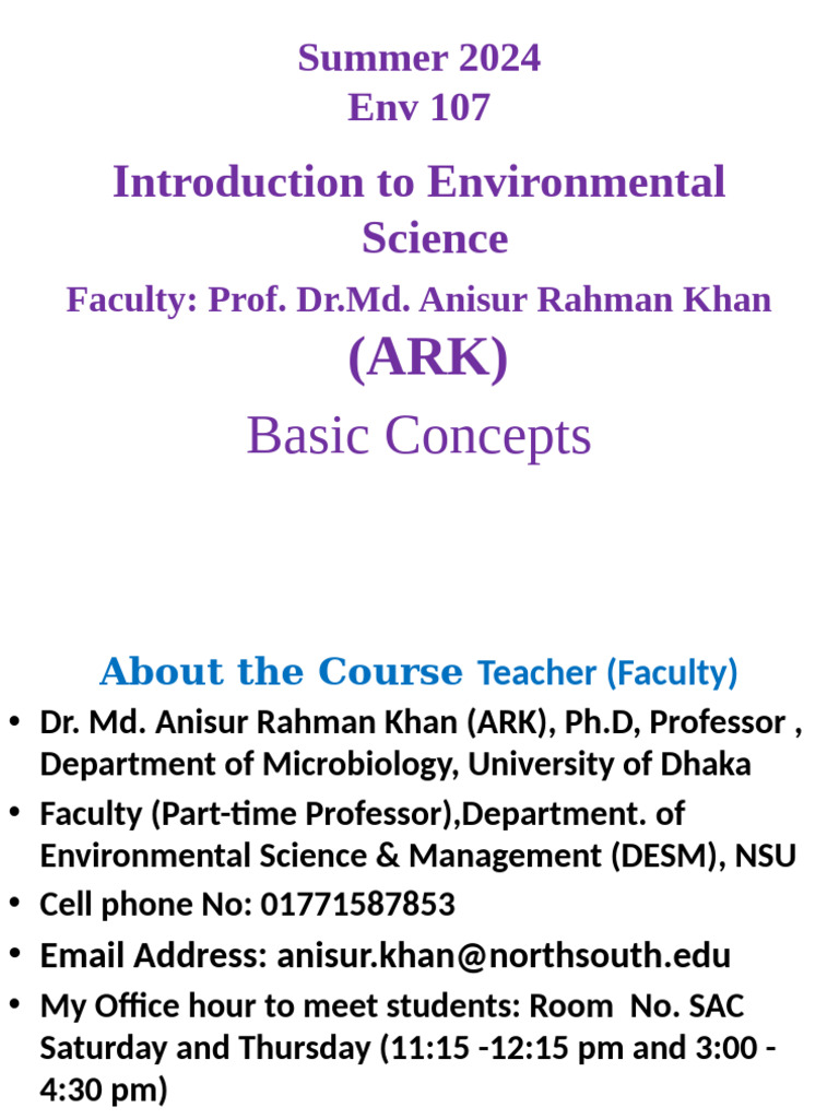ARK Env 107 Lecture Slide 1 Summer 2024 | PDF