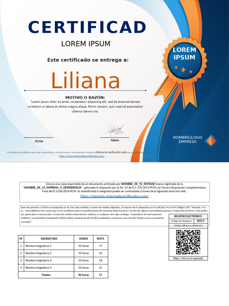 Certificado Generico Azul Con Naranja | PDF
