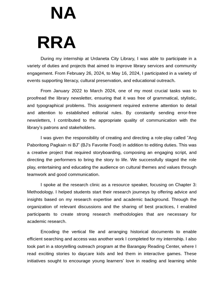 NARRATIVE INTERNSHIP REPORT | PDF