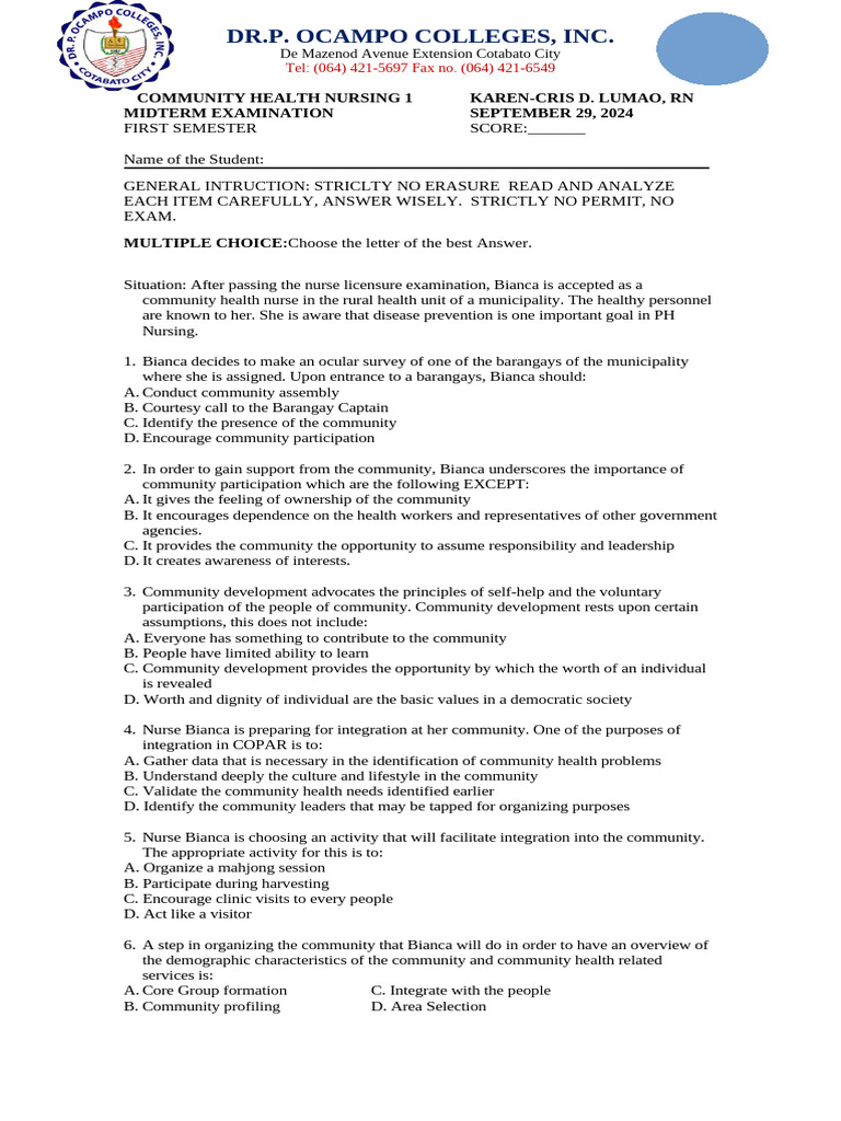 CHN Midterm Exam | PDF