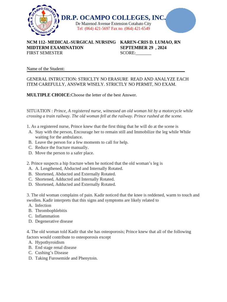 Medical Surgical Midterm Exam Final | PDF