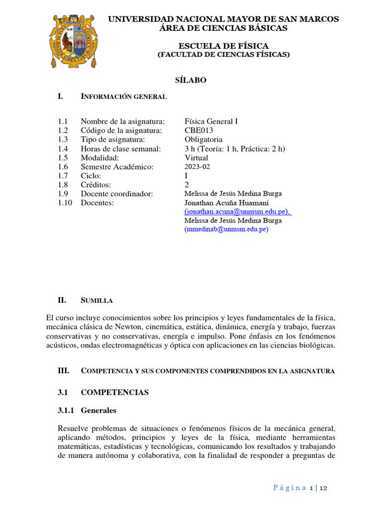 Silabo Física General I | PDF