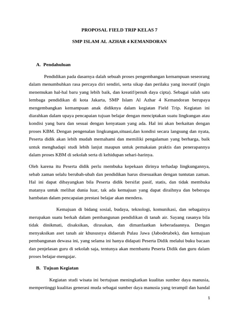 Contoh Proposal Field Trip | PDF