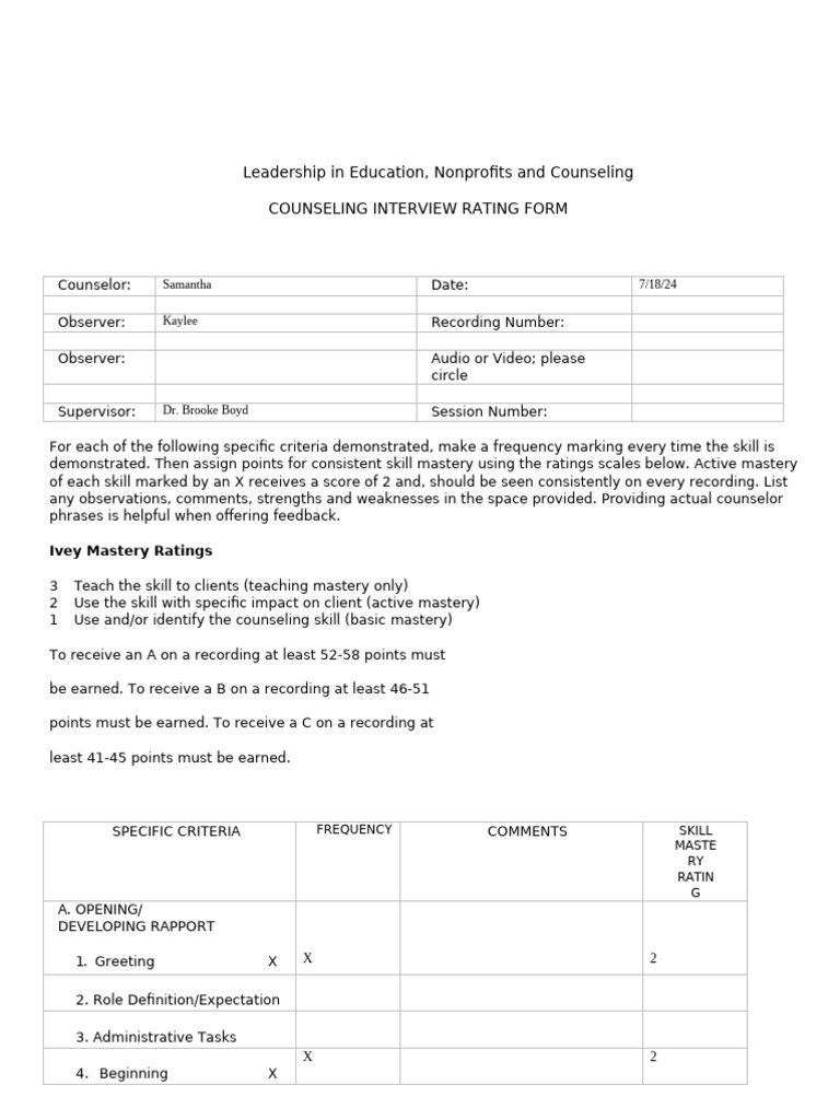 Couns Interview Rating Form CIRF Sam | PDF | Behavioural Sciences ...