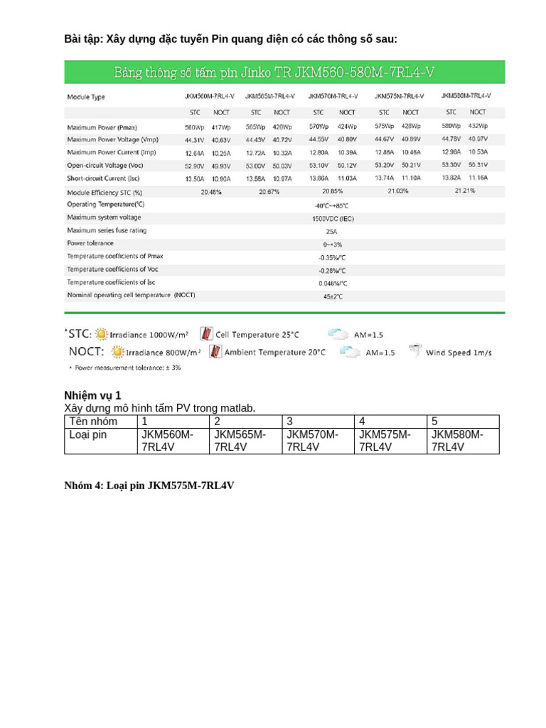 Bài Tập 1 Vẽ Đặc Tuyến PV Của 1 Tấm PV | PDF