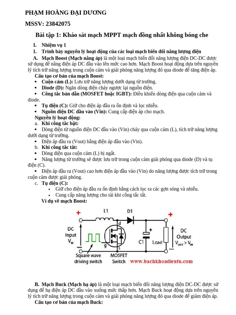Bài Tập 4-BT 2 Khảo Sát Mạch MPPT Mạch Đồng Nhất | PDF