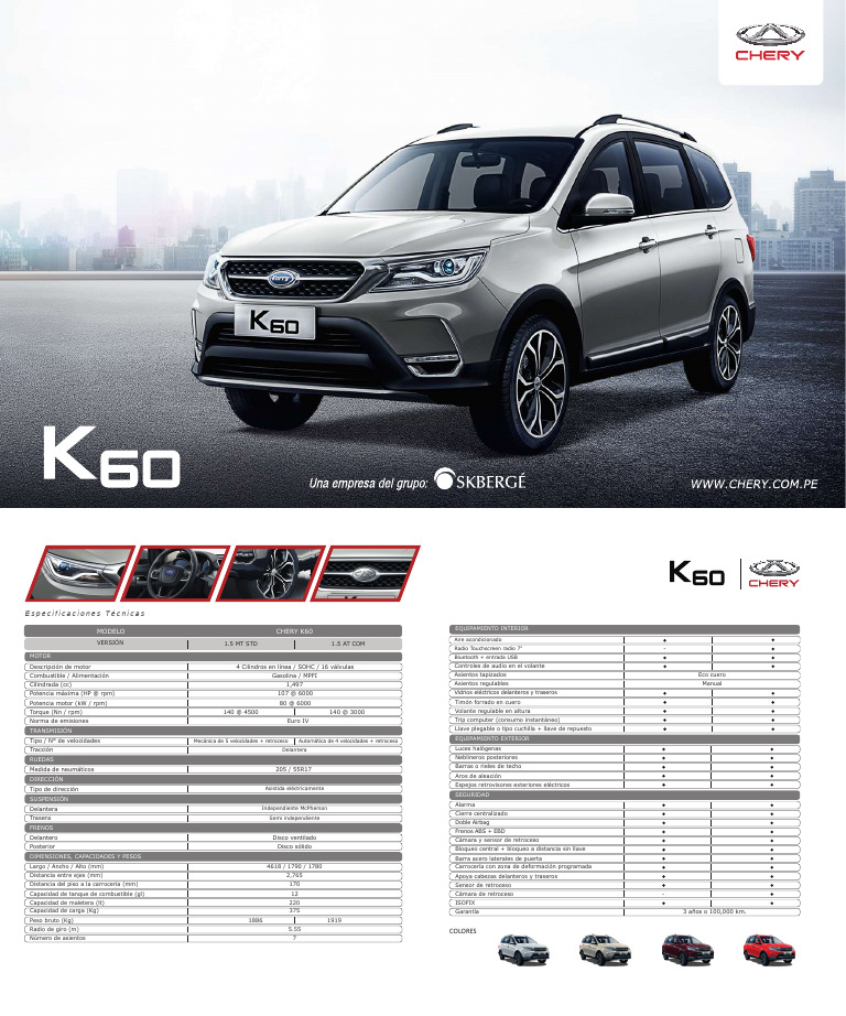 CHERY K60 Ficha Tecnica | PDF