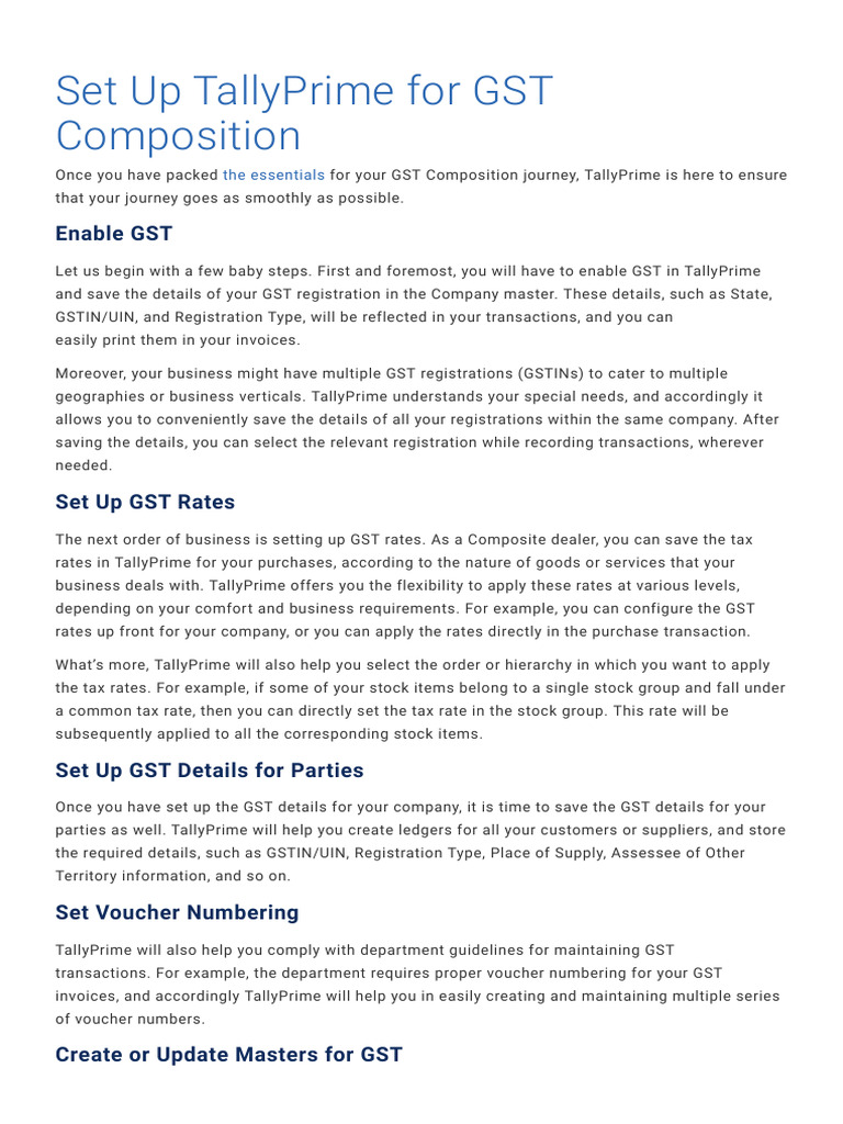 Setup Tallyprime For GST Composition | PDF | Value Added Tax | Business